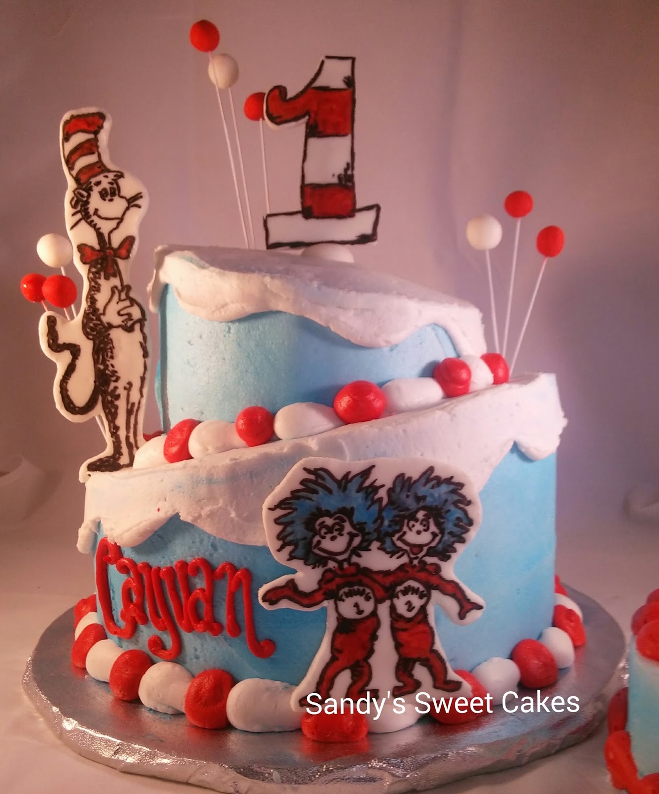 Sandy's Sweet Cakes: Dr.Seuss thing 1 thing 2 hand drawn fondant cake