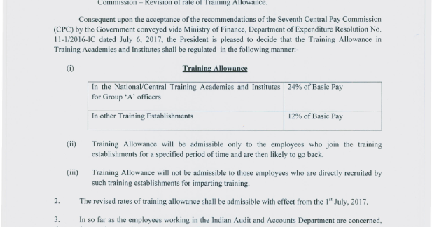 7th Pay Commission – Revision of rate of Training Allowance. | DOP Core ...