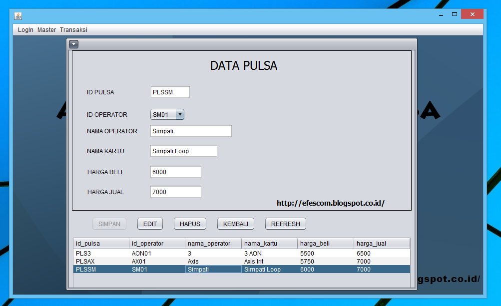Contoh Aplikasi Penjualan Pulsa dengan Netbeans - EFESCOM