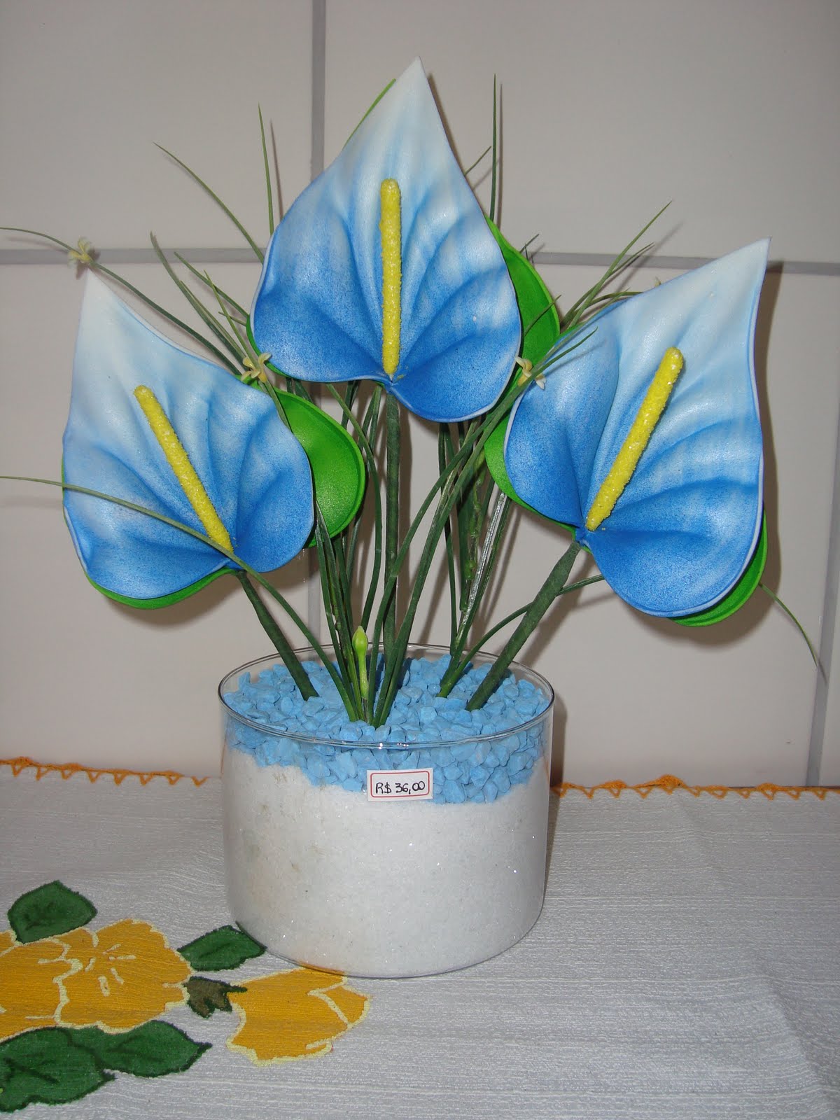 ART EVA: Antúrio Azul - Vaso com Três