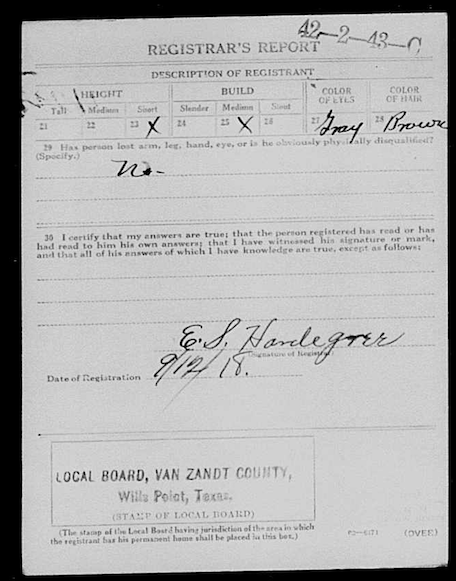 East Texas Genealogy: James Jonathan Colley World War I draft card