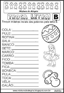 TROCANDO LETRAS E APRENDENDO, NO JEITO DE IMPRIMIR E COLORIR - Mistura de Alegria