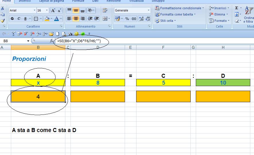 4) Quindi se scriviamo la X nella cella B6 la formula