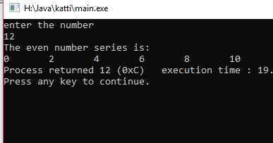 C Program to generate even numbers upto n
