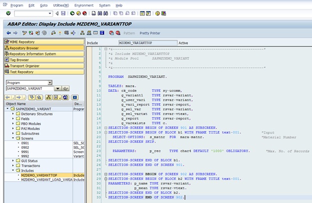 SAP ABAP Central: Creation of Selection Screen Variant in Module Pool Programming