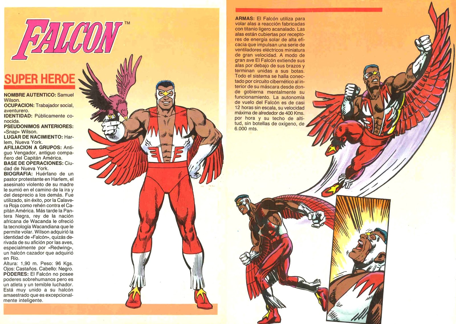 Fichas de Superheroes Marvel y DC: Halcon