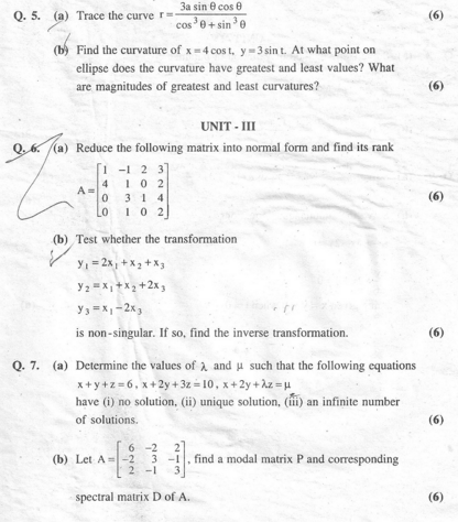 GGSIPU B.Tech 01st Semester ETMA-101 Applied Mathematics - I 2011 ...