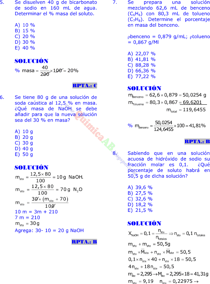 SOLUCIONES - UNIDADES DE CONCENTRACION ESTADO LIQUIDO-ESTADO SÓLIDO PROBLEMAS RESUELTOS TIPO ...
