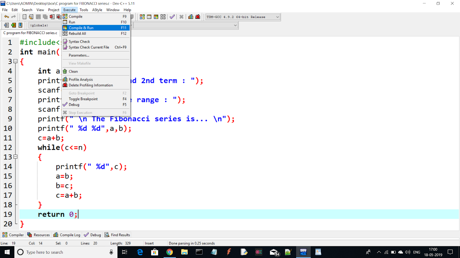 C program for FIBONACCI series