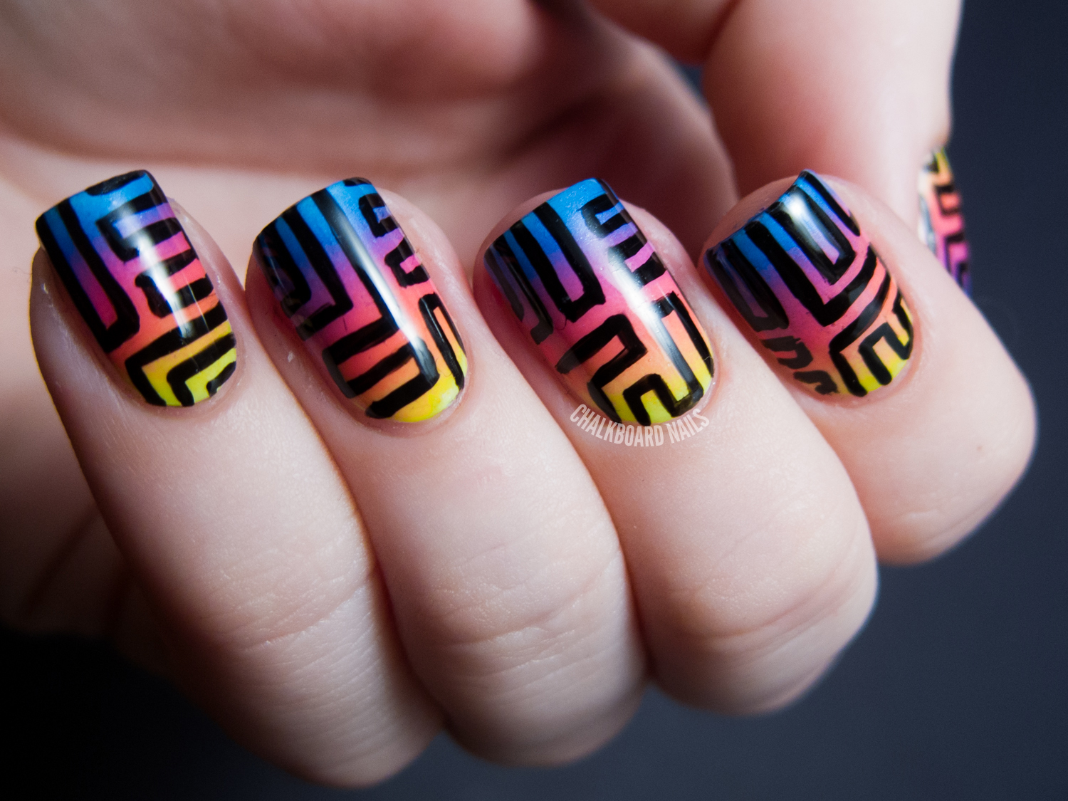 Sunset Gradient Maze Patterned Nails | Chalkboard Nails | Phoenix ...