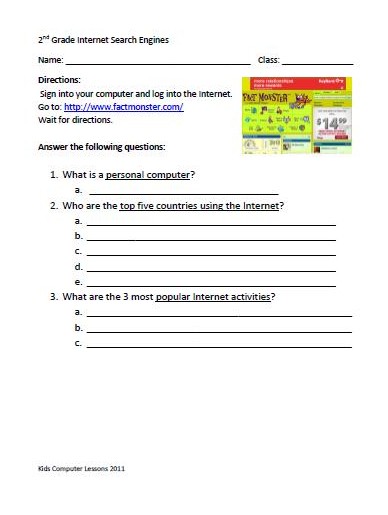 glimpses: Learning the Internet for Second Grade with worksheets