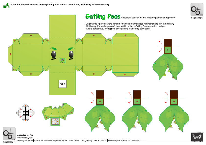 Papercraft Gatling Peas ~ GEMTI18