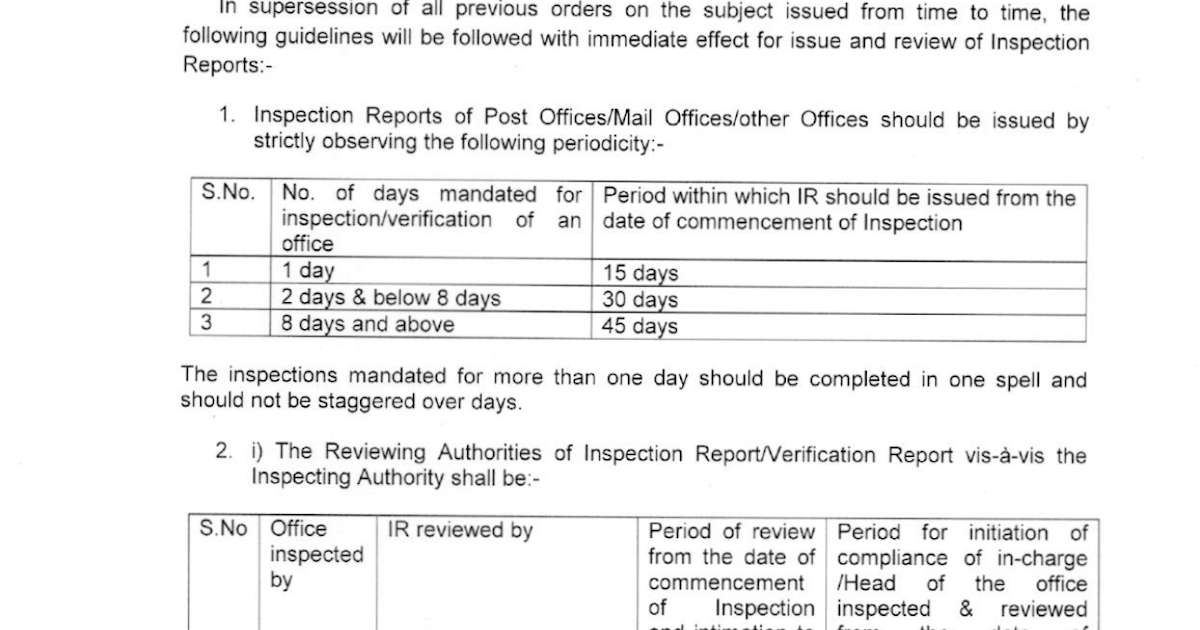 Review of guidelines for issue and review of Inspection Report - DOP ...