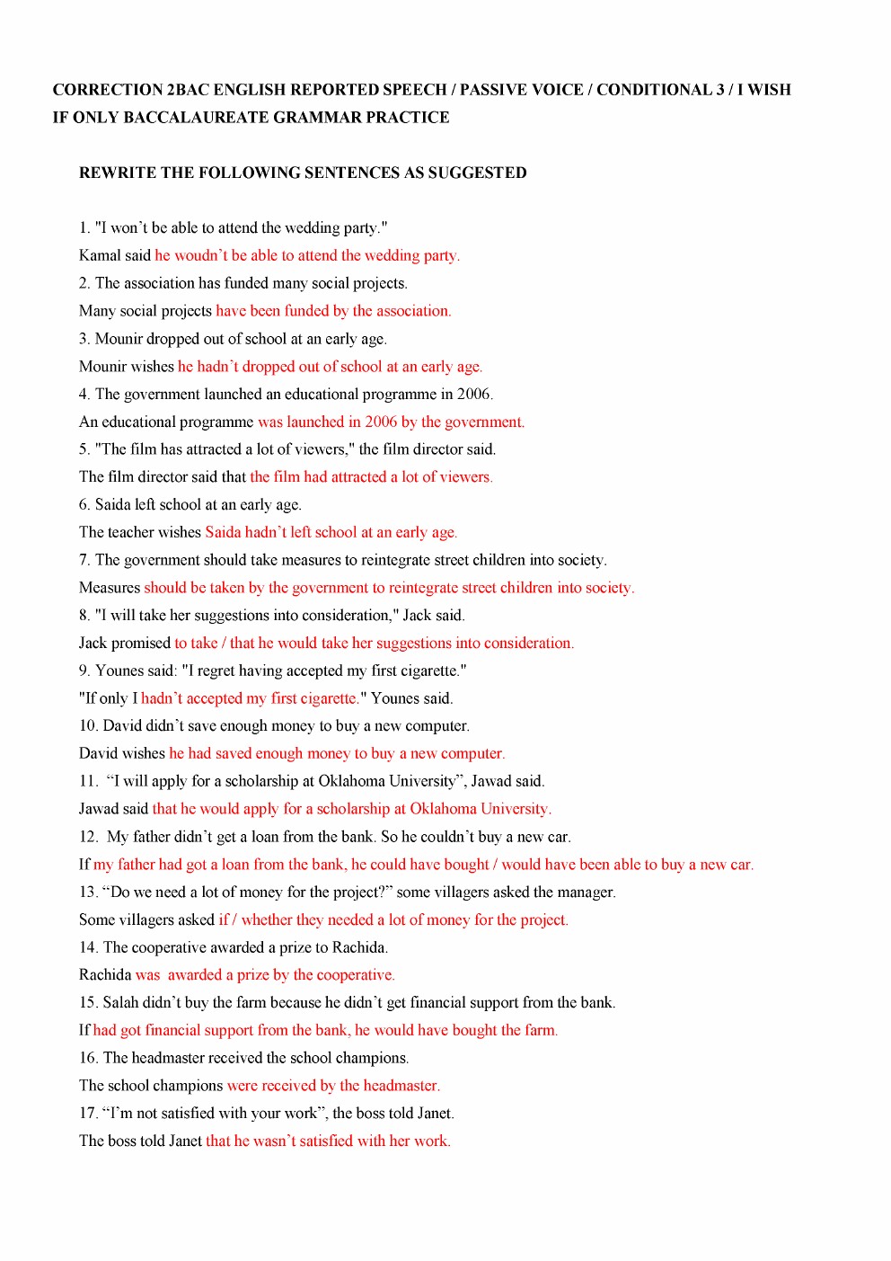 Sincerelyours: 2Bac Language Practice Correction