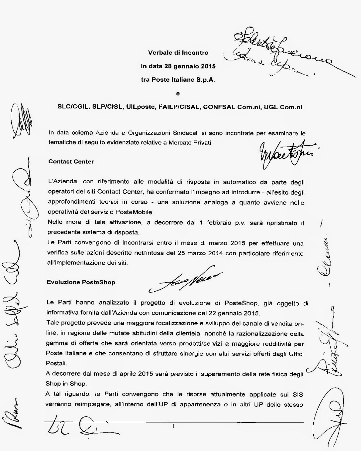 Recapito di Roma: 28-01-15 Verbale incontro Contact Center ed ...