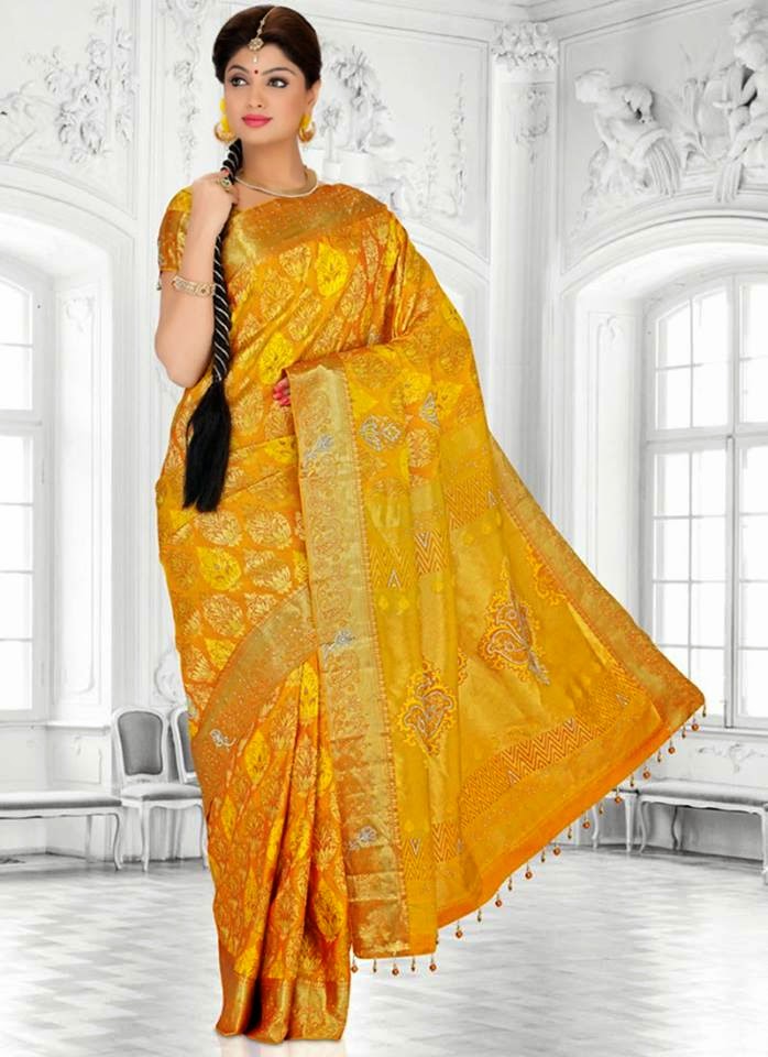 TELUGU WEB WORLD: GOLDEN YELLOW PELLI PATTU SAREE