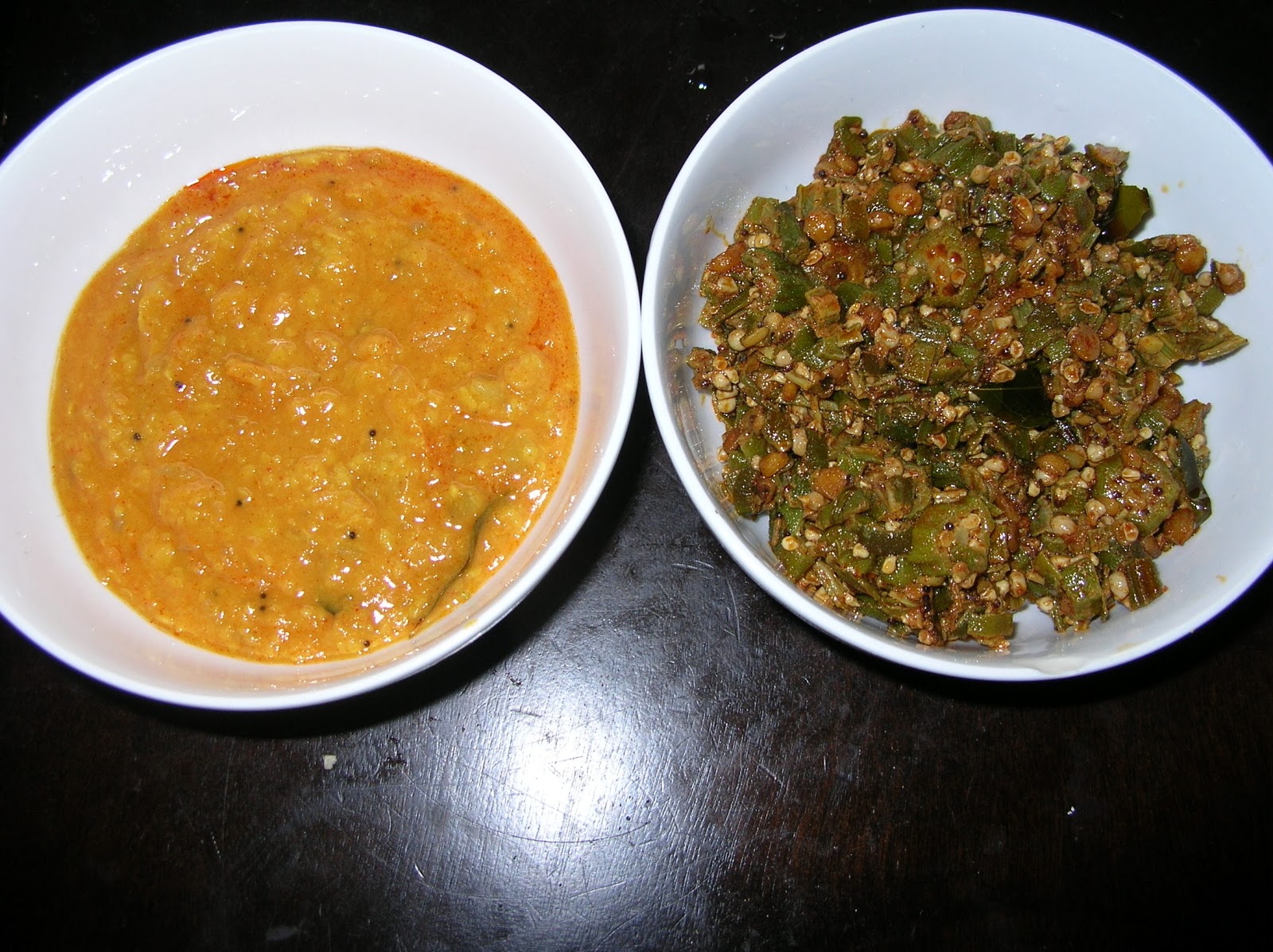 Mallika's Kitchen: Mango Dhal with Okra fry