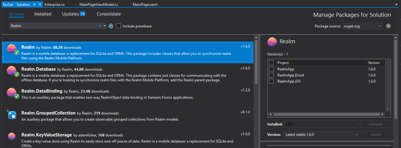 Realm com Xamarin Forms