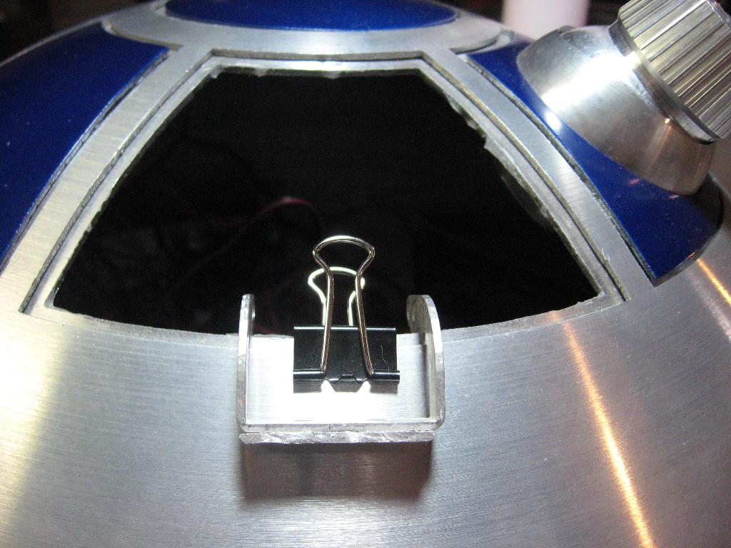 Paul's R2-D2 Project: Installing a hinge on the dome pie panels