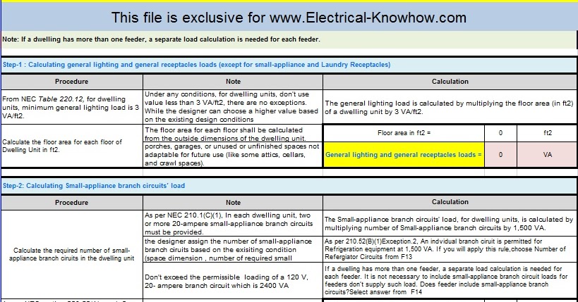 Electrical Load Calculator for Dwelling Units ~ Electrical Knowhow