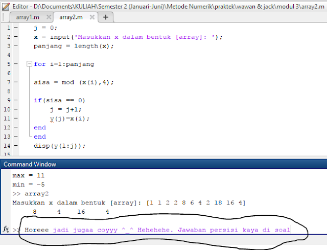 Jawaban latihan matlab modul 2 (Array dan Matrik) ~ Setiawan Blog