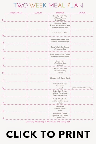 2-Week Meal Plan {+ FREE printables!} | Ally's Sweet & Savory Eats