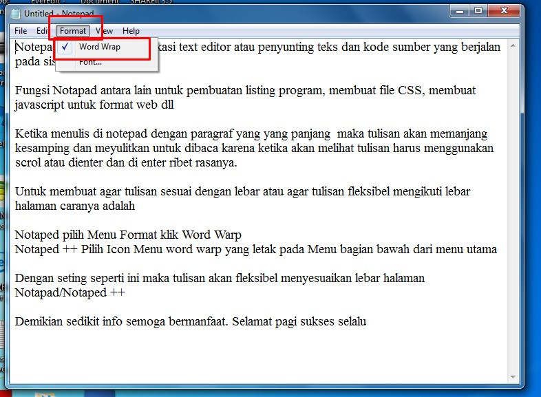 Cara Seting Notepad Agar Tulisan Fleksible Tidak Memanjang Kesamping ...