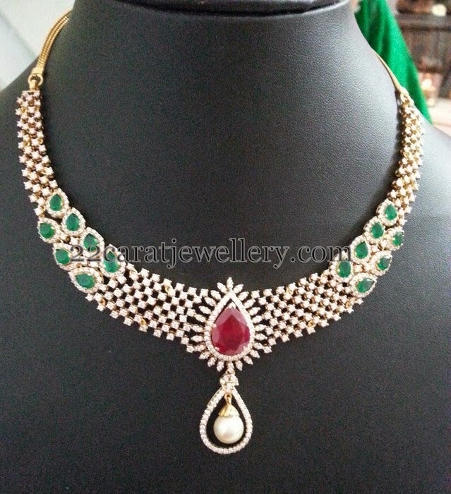 Emeralds Adorned Pretty Choker - Jewellery Designs