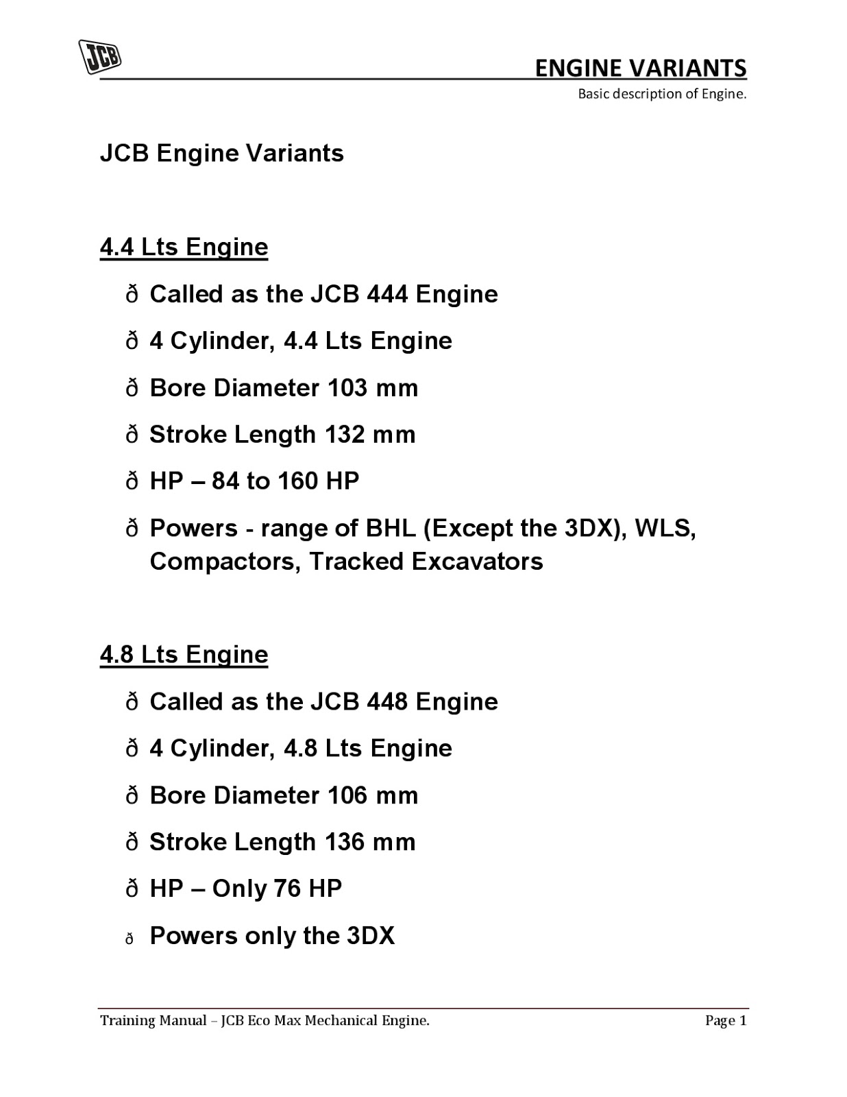 ALLKnowledgeFun: JCB BASIC ENGINE TRAINING MANUAL 1