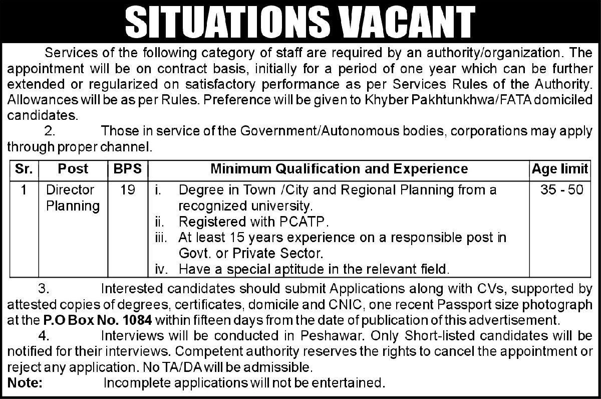 Situations Vacant of Director Planning Jobs ~ PK Jobs