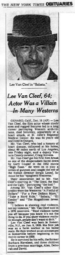 TheBad.net - The Lee Van Cleef Blog: Obituary - New York Times