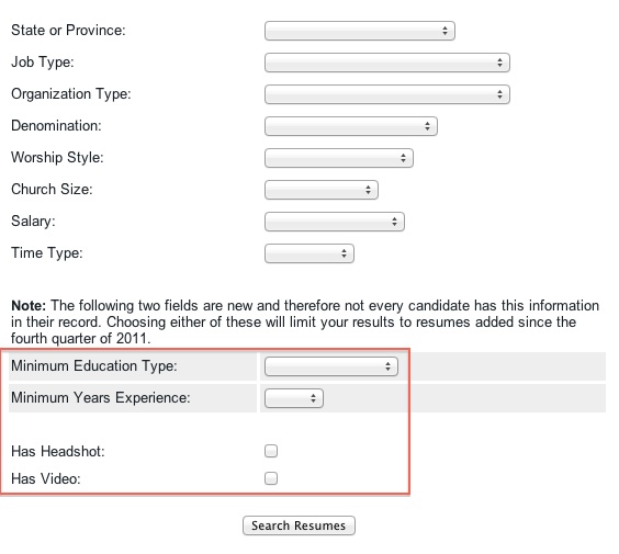 ChurchJobs.net Blog » Resume Database Search Improvements