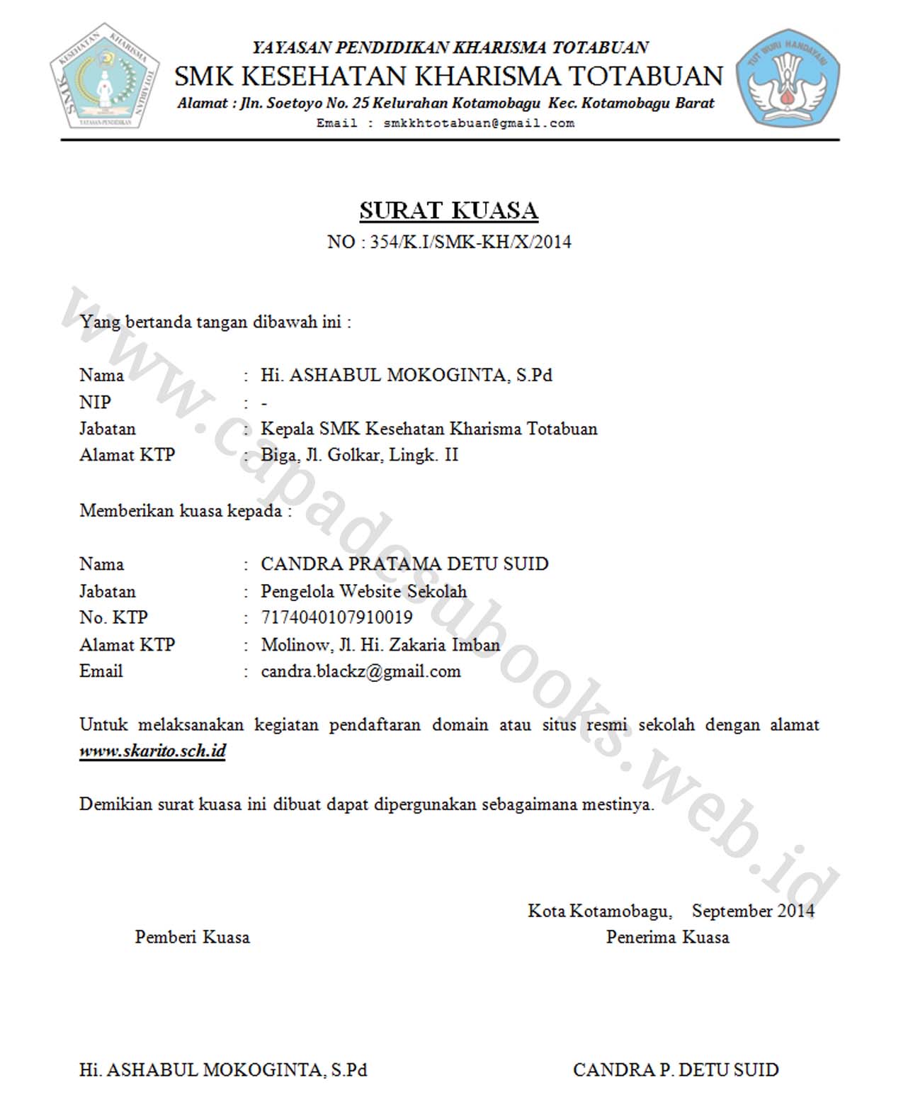 Contoh Surat Keterangan Pengelola Website Sekolah