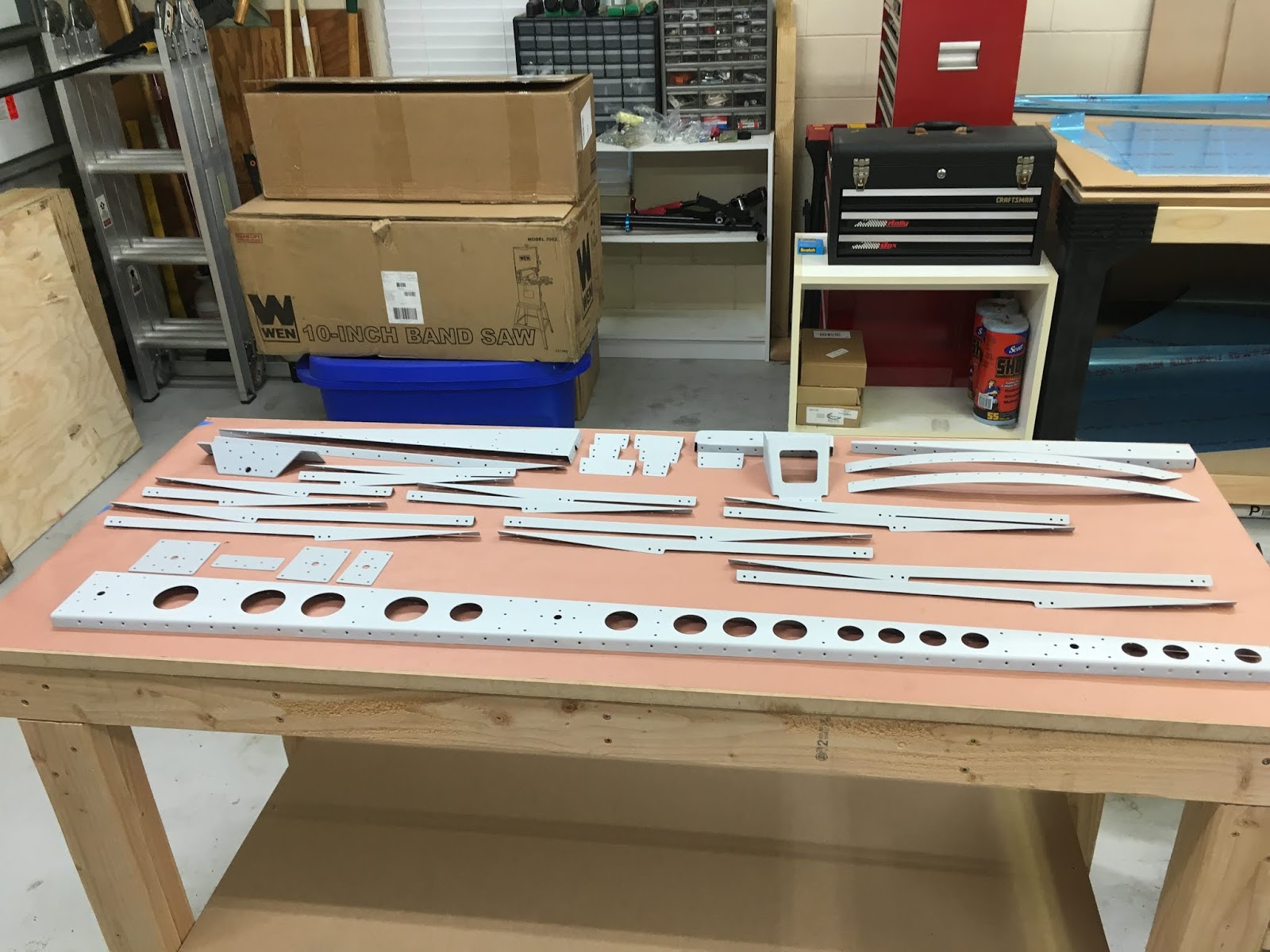 Alex's RV-14A Build Log: Section 7 - Rudder (new bench/shelf; trailing ...