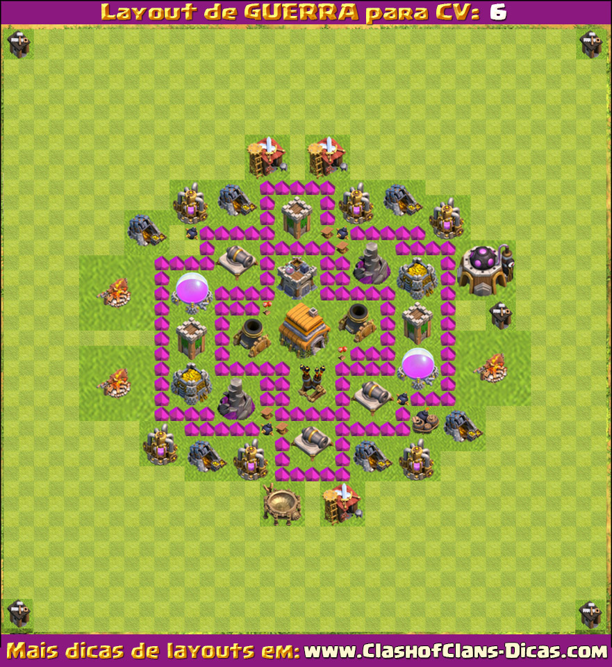 Layout para Centro de Vila 6 em Guerra - Clash of Clans Dicas, Gemas ...