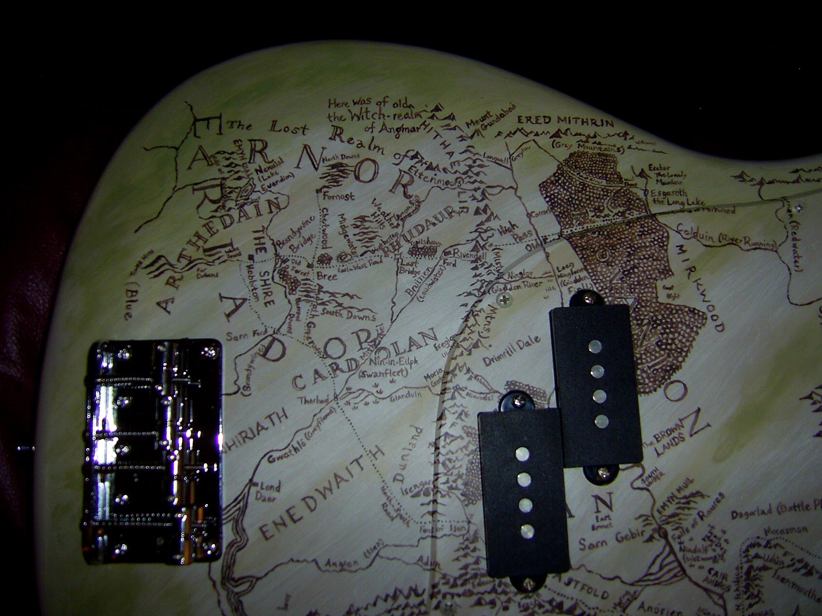 TRAVIS STEVENS GUITARS: LOTR Middle Earth Map Electric Bass