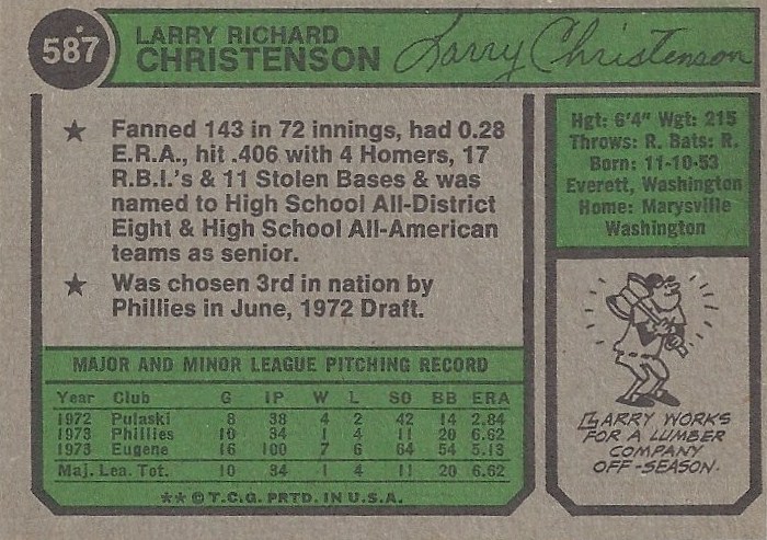 1974 Topps - Pennant Fever: #587 - Larry Christenson