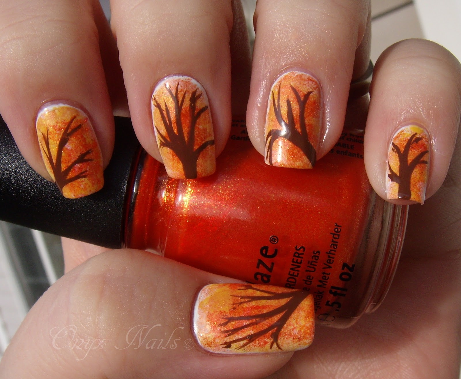 Onyx Nails: Fall Trees Manicure