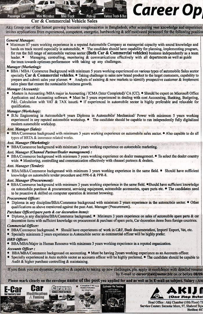 Job All Find: Akij Motors(Car & Commercial Vehicle) . Post: General ...