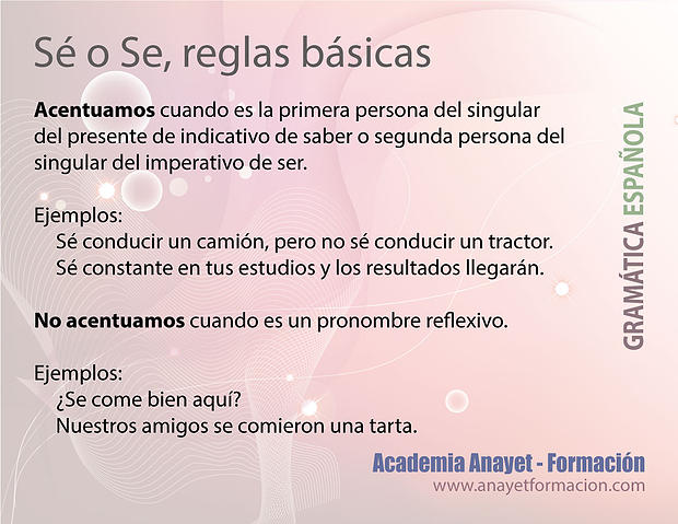 Academia Anayet - Formación: Sé o Se, reglas básicas. Gramática española