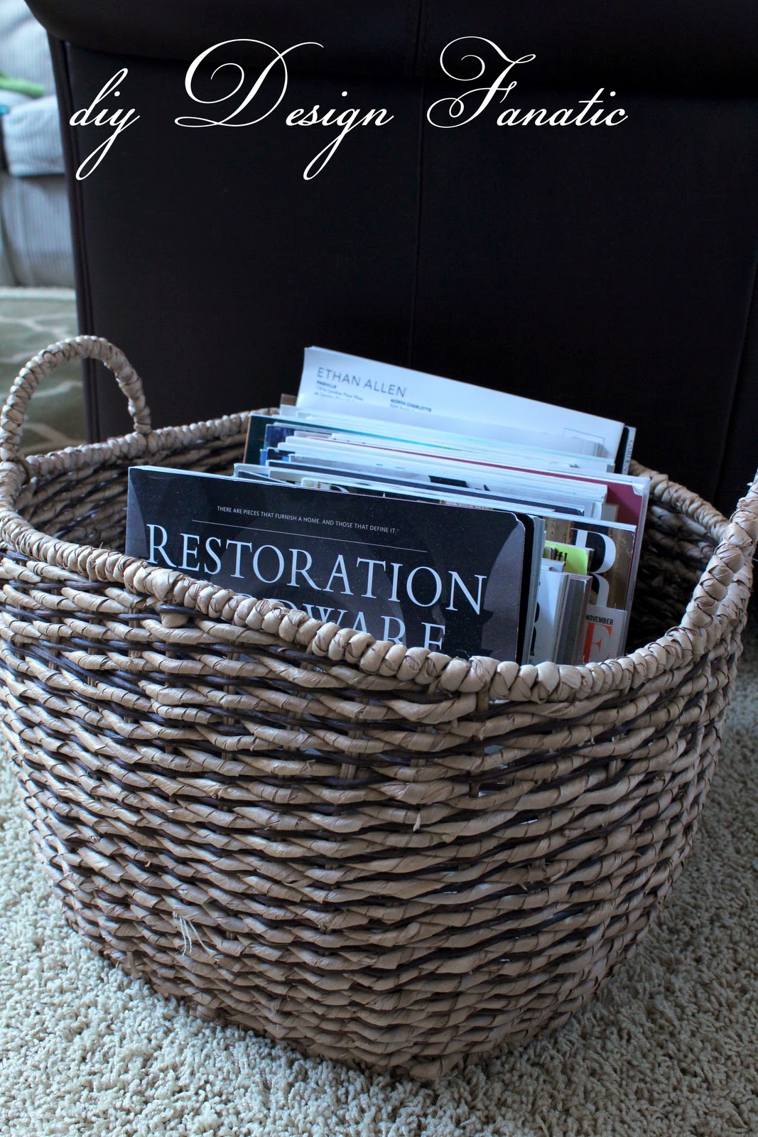 A larger basket holds more magazines and catalogs in the Family Room.