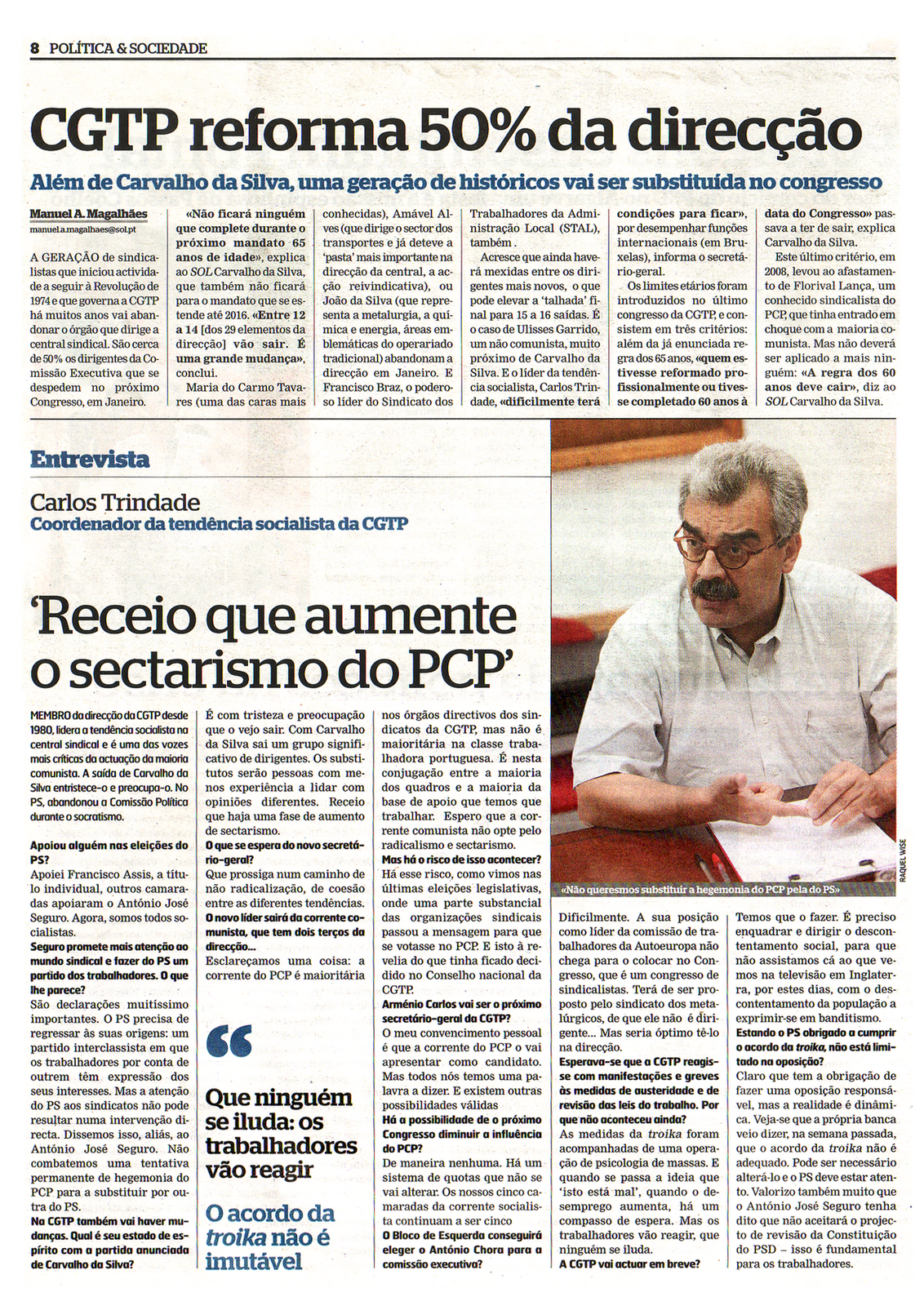 CSS da CGTP-IN: Carlos Trindade, Secretário-Geral da Corrente Sindical ...