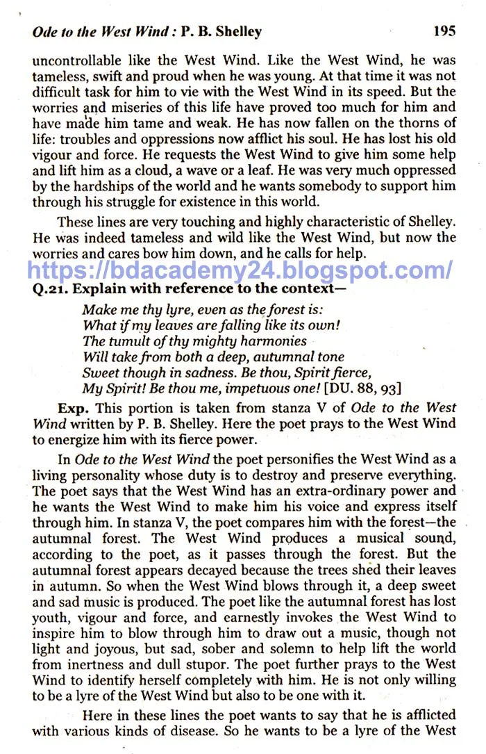 Explanations (Ode to the west wind – Percy Bysshe Shelley) - English ...