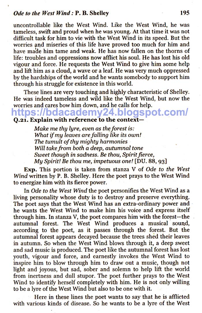 Explanations (Ode to the west wind – Percy Bysshe Shelley) - English ...