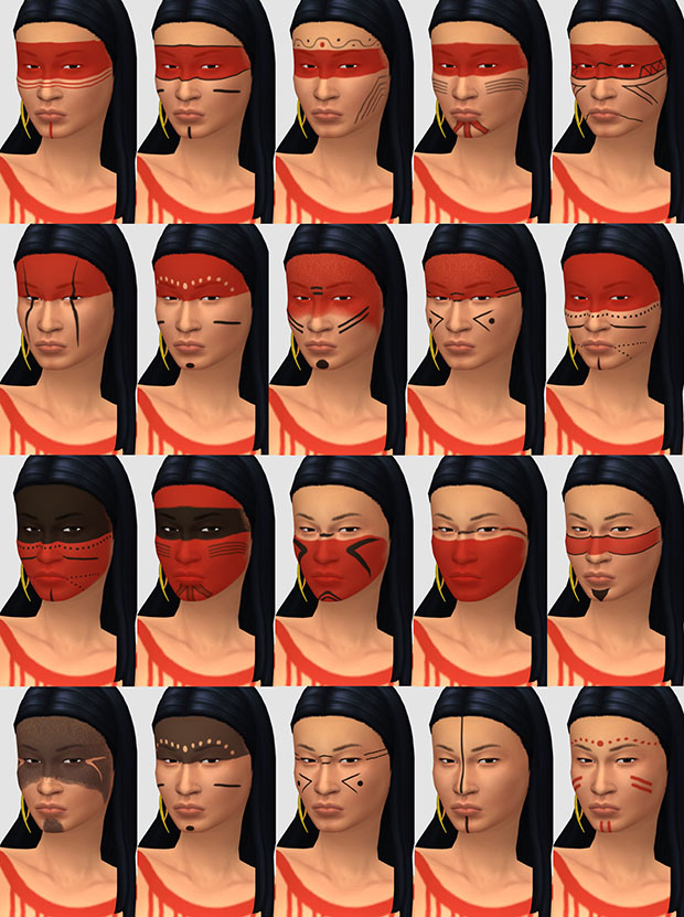 Tattoo Indígena: Pintura Facial e Corporal - Sims 4 CC Base Game - TodaSims