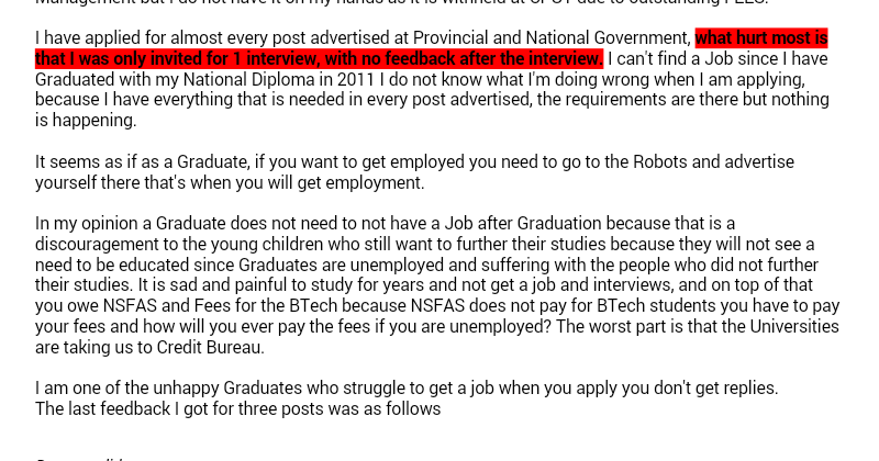 SA Unemployed graduate with Diploma and BTech Reveal applied to more ...