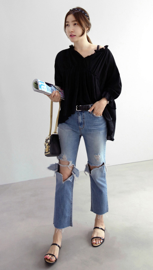 [Miamasvin] Denim Ripped Knee Jeans | KSTYLICK - Latest Korean Fashion ...