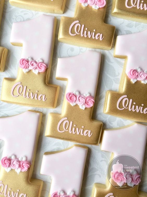 Personalized Pink and Gold First birthday Number 1 (one) -One Dozen ...