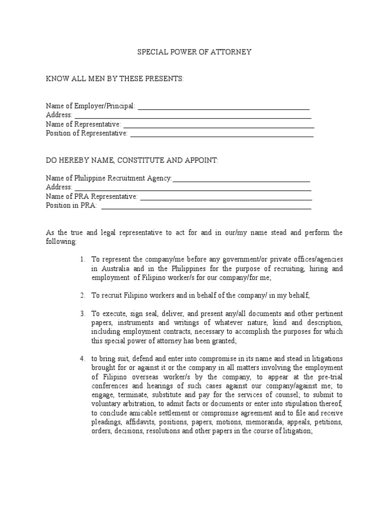 special power of attorney for authorized representative - philippin ...