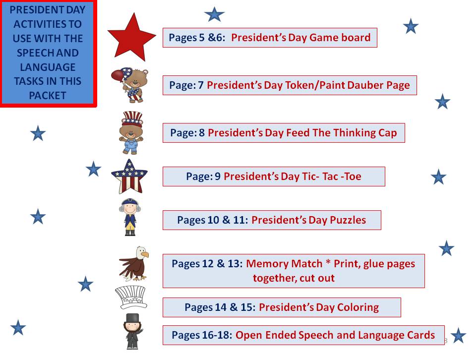 Twin Speech, Language & Literacy LLC: President's Day Speech & Language ...